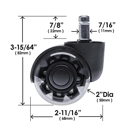 Slipstick Premium Rubber Office Chair Caster Wheel Replacements (Set of 5) for All Hard Surface Floors and Carpet, Heavy Duty 2 Inch Twin Rollerblade Chair Wheels with Universal Fit 7/16” Stem, CB684