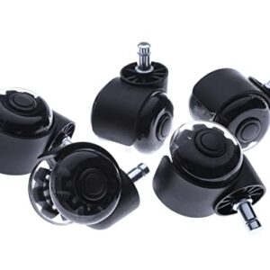 Slipstick Premium Rubber Office Chair Caster Wheel Replacements (Set of 5) for All Hard Surface Floors and Carpet, Heavy Duty 2 Inch Twin Rollerblade Chair Wheels with Universal Fit 7/16” Stem, CB684