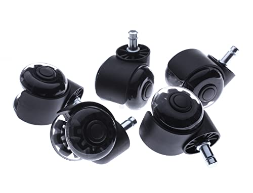 Slipstick Premium Rubber Office Chair Caster Wheel Replacements (Set of 5) for All Hard Surface Floors and Carpet, Heavy Duty 2 Inch Twin Rollerblade Chair Wheels with Universal Fit 7/16” Stem, CB684