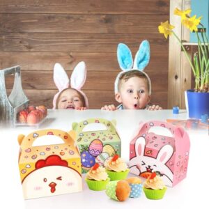 24 Pcs Easter Treat Boxes Happy Easter Gift Boxes, Easter Cookie Gift Box with Handle Bunny Eggs Easter Basket Containers Rabbit Shape Candy Goody Cookie Box Holder for School Classroom Party Favor Supplies