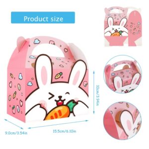 24 Pcs Easter Treat Boxes Happy Easter Gift Boxes, Easter Cookie Gift Box with Handle Bunny Eggs Easter Basket Containers Rabbit Shape Candy Goody Cookie Box Holder for School Classroom Party Favor Supplies