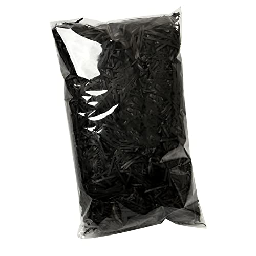 JINZOFLY Raffia Paper Shreds, 100g Strands Shredded Crinkle Confetti for Hamper Filling Gift Packaging Decorative Filling (Black)