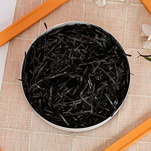 JINZOFLY Raffia Paper Shreds, 100g Strands Shredded Crinkle Confetti for Hamper Filling Gift Packaging Decorative Filling (Black)