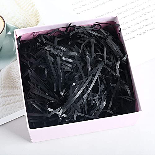 JINZOFLY Raffia Paper Shreds, 100g Strands Shredded Crinkle Confetti for Hamper Filling Gift Packaging Decorative Filling (Black)