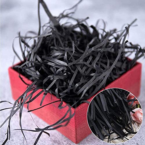 JINZOFLY Raffia Paper Shreds, 100g Strands Shredded Crinkle Confetti for Hamper Filling Gift Packaging Decorative Filling (Black)