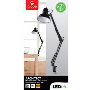 Globe Electric 12641 32" Swing-Arm Clamp-On Lamp, Black Finish, LED Bulb Included, Home Office Accessories, Desk Lamps for Home Office, Home Décor, Desk Lamp, Nightstand, Room Décor, Reading Lamp