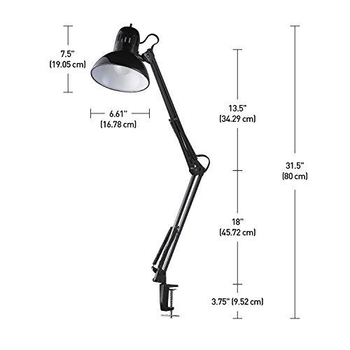 Globe Electric 12641 32" Swing-Arm Clamp-On Lamp, Black Finish, LED Bulb Included, Home Office Accessories, Desk Lamps for Home Office, Home Décor, Desk Lamp, Nightstand, Room Décor, Reading Lamp