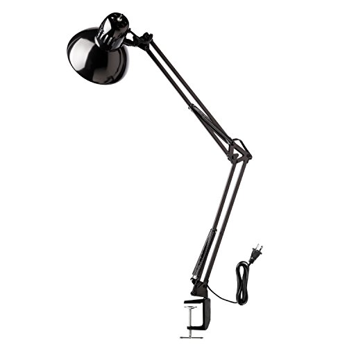 Globe Electric 12641 32" Swing-Arm Clamp-On Lamp, Black Finish, LED Bulb Included, Home Office Accessories, Desk Lamps for Home Office, Home Décor, Desk Lamp, Nightstand, Room Décor, Reading Lamp