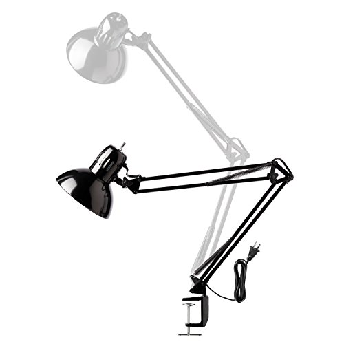 Globe Electric 12641 32" Swing-Arm Clamp-On Lamp, Black Finish, LED Bulb Included, Home Office Accessories, Desk Lamps for Home Office, Home Décor, Desk Lamp, Nightstand, Room Décor, Reading Lamp