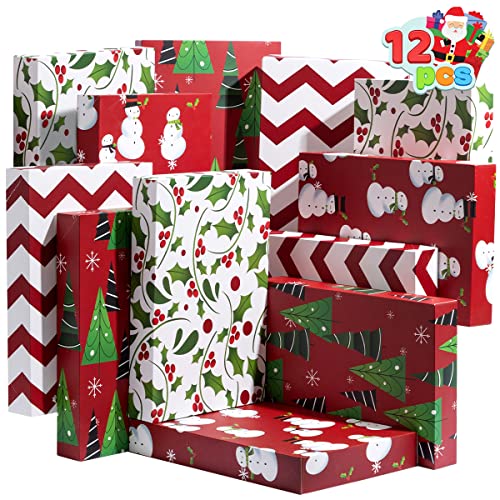 JOYIN 12 Pcs 14" x 9.5" x 2" Christmas Tone Shirt Wrap Boxes ​with Lid and Base, Clothes, Wrapping Robe Boxes,Gift Boxes, Xmas Goody Gift Boxes for Christmas, Birthdays, Wedding, 4 Designs