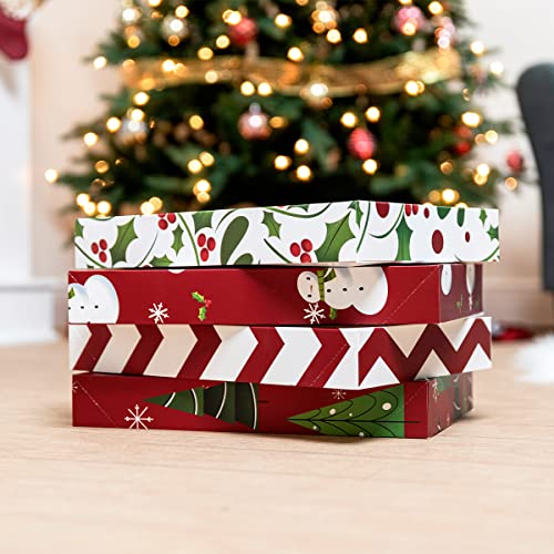 JOYIN 12 Pcs 14" x 9.5" x 2" Christmas Tone Shirt Wrap Boxes ​with Lid and Base, Clothes, Wrapping Robe Boxes,Gift Boxes, Xmas Goody Gift Boxes for Christmas, Birthdays, Wedding, 4 Designs