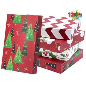 JOYIN 12 Pcs 14" x 9.5" x 2" Christmas Tone Shirt Wrap Boxes ​with Lid and Base, Clothes, Wrapping Robe Boxes,Gift Boxes, Xmas Goody Gift Boxes for Christmas, Birthdays, Wedding, 4 Designs