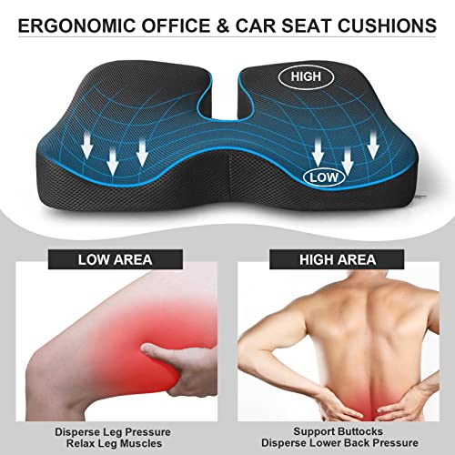 Pressure Relief Seat Cushion for Office Chair - Butt, Back, Coccyx, Tailbone, Sciatica Cushion, Memory Foam Chair Cushion for Long Sitting - Computer Desk Chair Car Lower Back Pain Relief Cushion /Pad