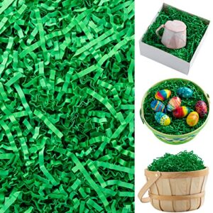 joyin 12oz easter grass crinkle paper shred，pure green easter basket filler stuffers for easter egg hunt décor, party favors, easter decor, gift bag decor