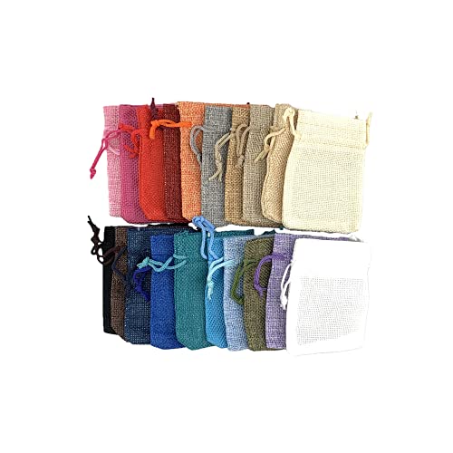 Palmhomee Pack of 20 Burlap Gift Bags with Drawstring Linen Jewelry Pouches Wedding Hessian Jute Bags for Birthday Jewelry and Treat Pouches Party Wedding Favors Gift Art and DIY Craft   (2.8x3.6 Inch, Mixed Colors)