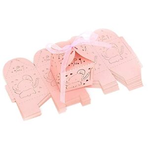 ALLHEARTDESIRES 50 Pack Pink Elephant Girl Baby Shower Decoration Laser Cut Paper Party Treat Box Wedding Girl Birthday Gifts Wrapping Candy Buffet Table Centerpieces