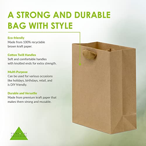 Brown Gift Bags with Handles - 8x4x10 Inch 25 Pack Designer Kraft Shopping Bags in Bulk, Small Gift Wrap Totes with Fabric Handles for Boutiques, Small Business, Retail Stores, Merchandise, Birthdays