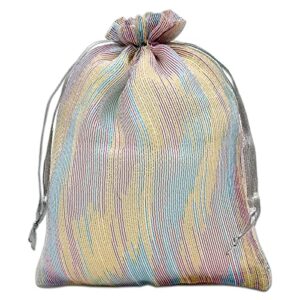 thedisplayguys – 96-pack striped weave organza gift bags w/drawstrings – large 6×8 – iridescent – for party favors, samples,treats