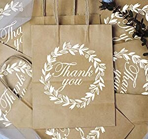 KALEFO 60Pcs Thank You Gift Bags Bulk Wedding Favors with Handle Brown Kfaft Paper Bags for Birthday Graduation Party Supplies Baby Shower Retail Shopping 7 x 4 x 9in