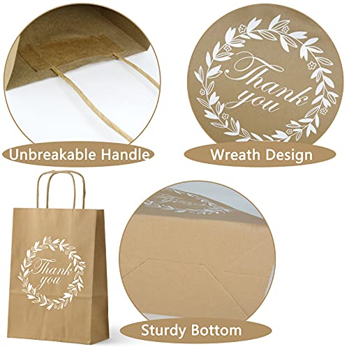 KALEFO 60Pcs Thank You Gift Bags Bulk Wedding Favors with Handle Brown Kfaft Paper Bags for Birthday Graduation Party Supplies Baby Shower Retail Shopping 7 x 4 x 9in