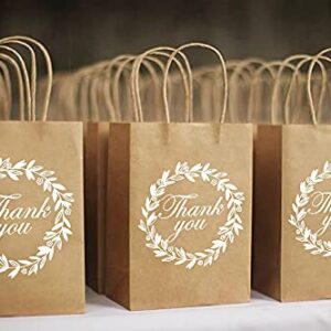 KALEFO 60Pcs Thank You Gift Bags Bulk Wedding Favors with Handle Brown Kfaft Paper Bags for Birthday Graduation Party Supplies Baby Shower Retail Shopping 7 x 4 x 9in