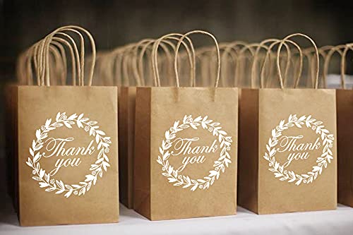 KALEFO 60Pcs Thank You Gift Bags Bulk Wedding Favors with Handle Brown Kfaft Paper Bags for Birthday Graduation Party Supplies Baby Shower Retail Shopping 7 x 4 x 9in