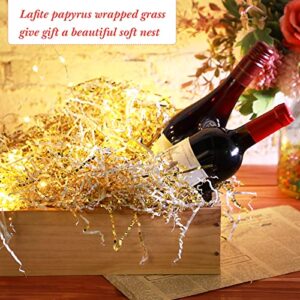 Crinkle Cut Paper Shred Filler Shredded Paper for Gift Box Crinkle Paper Metallic Shredded Crinkle Cut Paper Easter Grass Tissue Paper for Wedding Birthday Wrapping Boxes Bags (Gold White, 1 LB)