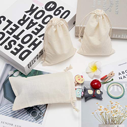 Tendwarm 20 Pieces 4x6 Inches Cotton Drawstring Bags Reusable Muslin Sachet Bag for Party Wedding Storage Home Supplies