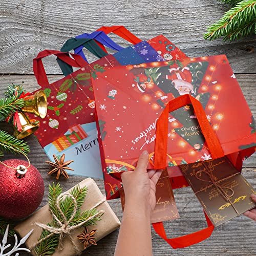 Heetobcos 12 Pack Christmas Gift Bags Large Reusable Christmas Tote Bags, Non-Woven Christmas Bags for New Year's Shopping, Christmas Surprise, Xmas Party Supplies,12.8"×9.8"×6.7"