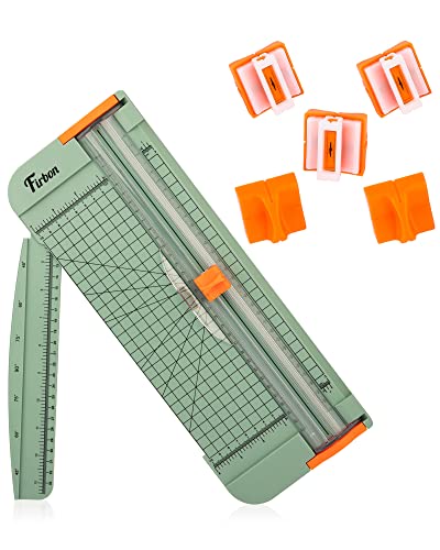 Firbon Morandi A4 Paper Cutter Bundle with 5Pcs Refill Blades, 12 Inch Paper Trimmer with Side Ruler for Scrapbooking, Craft, Coupon, Label, Cardstock