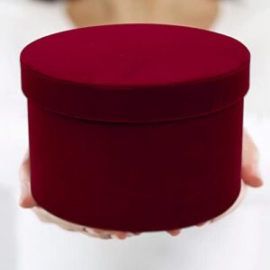 GnFlus Round Gift Boxes with Lids for Presents Set of 4 Velvet Nesting Gifts Box for Wedding Birthday Valentines Bridesmaid Christmas Party Anniversary - Red Wine