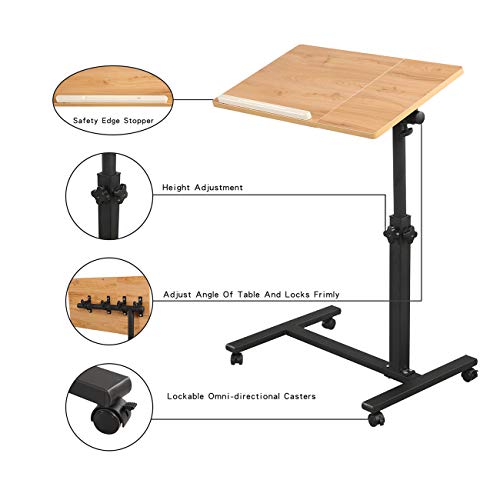 Rolling Laptop Table Lap Desk for Laptop Rolling Cart Tilting Overbed Bedside Table Overbed Desk Overbed Table with Wheels Adjustable Laptop Stand Sofa Side Table