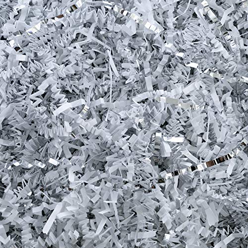 MagicWater Supply Crinkle Cut Paper Shred Filler (1/2 LB) for Gift Wrapping & Basket Filling - White & Silver