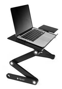 executive office solutions portable adjustable aluminum laptop desk/stand/table vented w/cpu fans mouse pad side mount-notebook-macbook-light weight ergonomic tv bed lap tray stand up/sitting-black