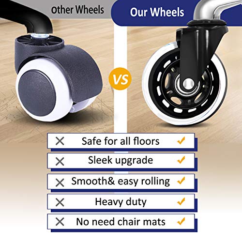 Office Chair Wheels Compatible with IKEA Chairs,10mm Stem (Set of 5), 3" Heavy Duty Replacement Swivel Rubber Casters Quiet & Smooth Rolling Compatible with IKEA Chair Casters, Protection for Floors.