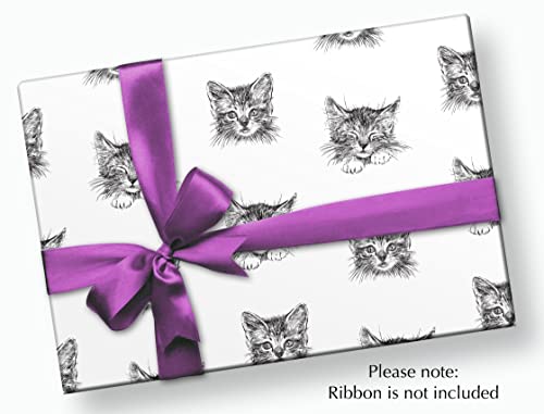 Stesha Party Black Kitty Cat Wrapping Paper Kitten Animal Gift Wrap 30 x 20 Inch (3 Sheets)