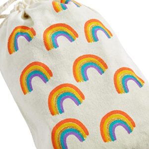 Party Favor Bags - 12-Pack Rainbow Party Favor Bags - Mini Canvas Drawstring Treat Gift Pouches, Rainbow Party Supplies | Kids Birthdays, Unicorn Parties, Rainbows with Gold Glitter, 4 x 6 Inches