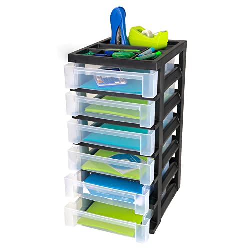 Office Depot Medium Plastic Storage Cart, 6 Drawers, 26 7/16in.H x 12 1/16in.W x 14 1/4in.D, Black, 116815