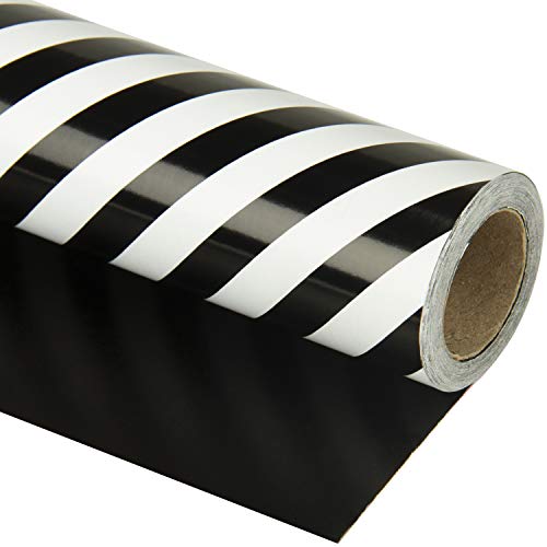 WRAPAHOLIC Reversible Wrapping Paper - Black and Stripes Design for Birthday, Holiday, Wedding, Baby Shower Wrap - 30 inch x 33 feet