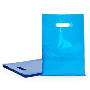 blue plastic merchandise bags with handles for retail, party favors (medium, 100 pack)