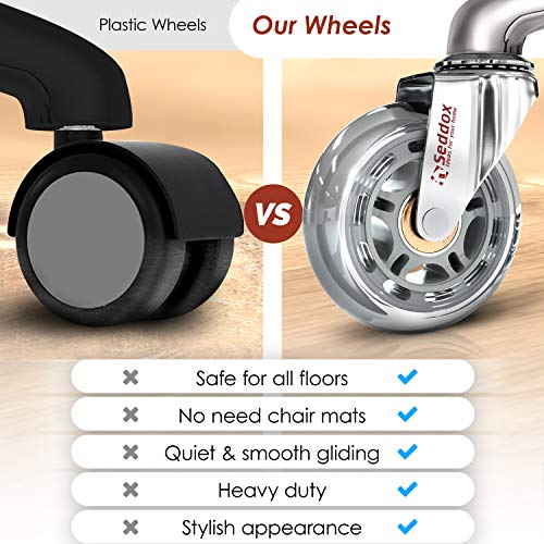 Professional Office Chair Wheels 10mm Stem - FIT IKEA Chairs ONLY - 3'' Replacement Rollerblade Rubber Chair Casters - Best Protection for Your Hardwood Floors Without Any Chair MATS - Silver