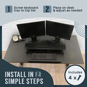 TechOrbits Standing Desk Converter - Particle Board, Adjustable Height Sit to Stand Up Desk Riser for Home Office - Computer, Laptop & Dual Monitor Workstation & Machine Stand - 32 Inch, Wood