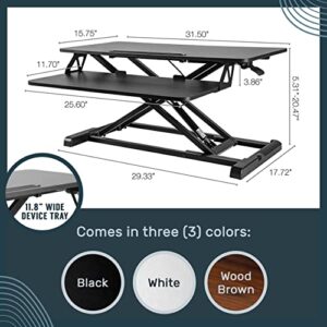 TechOrbits Standing Desk Converter - Particle Board, Adjustable Height Sit to Stand Up Desk Riser for Home Office - Computer, Laptop & Dual Monitor Workstation & Machine Stand - 32 Inch, Wood