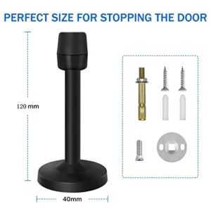 Door Stop, 5 Inch Long Door Stopper, Black Wall Mount Doorstops Stainless Steel Solid Rigid, No Odor Rubber Tip, Heavy Duty Rubber Door Stop Brushed Satin Door Holder Wall Protector