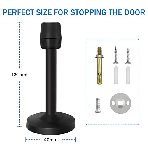 Door Stop, 5 Inch Long Door Stopper, Black Wall Mount Doorstops Stainless Steel Solid Rigid, No Odor Rubber Tip, Heavy Duty Rubber Door Stop Brushed Satin Door Holder Wall Protector