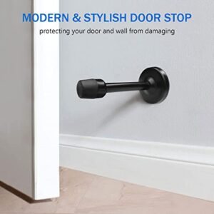 Door Stop, 5 Inch Long Door Stopper, Black Wall Mount Doorstops Stainless Steel Solid Rigid, No Odor Rubber Tip, Heavy Duty Rubber Door Stop Brushed Satin Door Holder Wall Protector