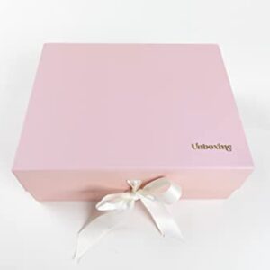 Unboxme Pink Luxury Gift Box - 10.5x 8.5 x 4.2 Inches-with Satin Ribbon | Matte Textured Finish Box for Wedding Christmas-Bridal and Baby Shower Gifts