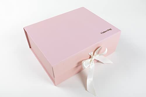 Unboxme Pink Luxury Gift Box - 10.5x 8.5 x 4.2 Inches-with Satin Ribbon | Matte Textured Finish Box for Wedding Christmas-Bridal and Baby Shower Gifts