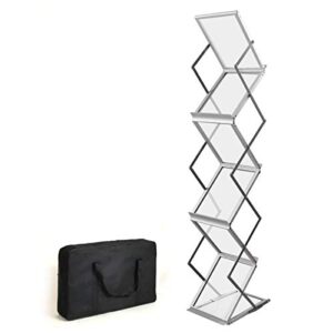 huazi foldable magazine rack brochure stand catalog literature rack portable 6 pockets with carrying bag for trade show exhibitions office retail store