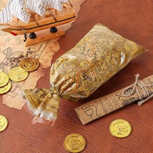 100 Pieces Pirate Party Cello Bags Pirate Treat Bags Goodie Treasure Map Island Treat Bags for Pirate Party Favors Supplies with Gold Twist Ties…